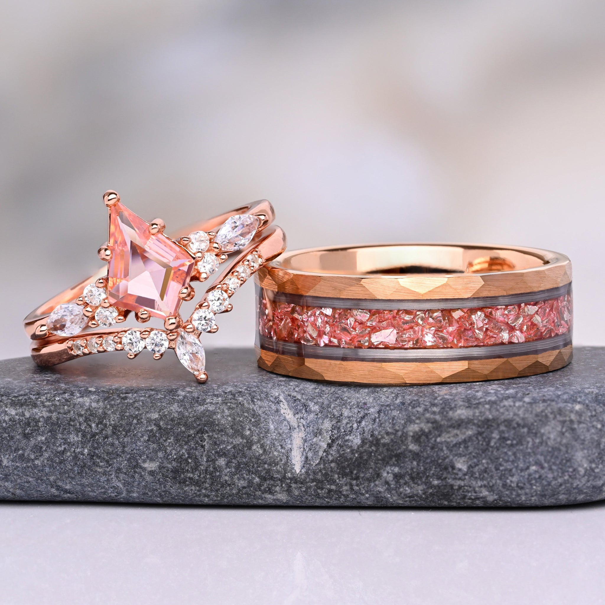 Blush Horizon - Ring Set - Rings for Couples | Morganite & Tungsten
